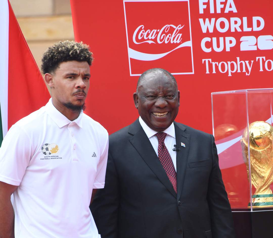 Ramaphosa receives FIFA World Cup trophy at Union Buildings... with a ...